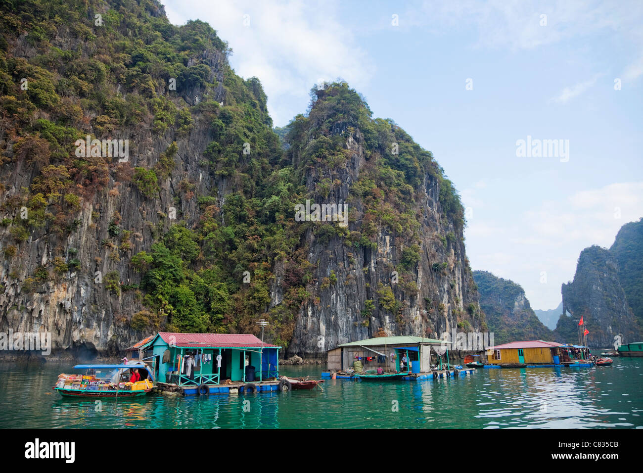 Vietnam, Halong Bay, Floating Village Stock Photo - Alamy