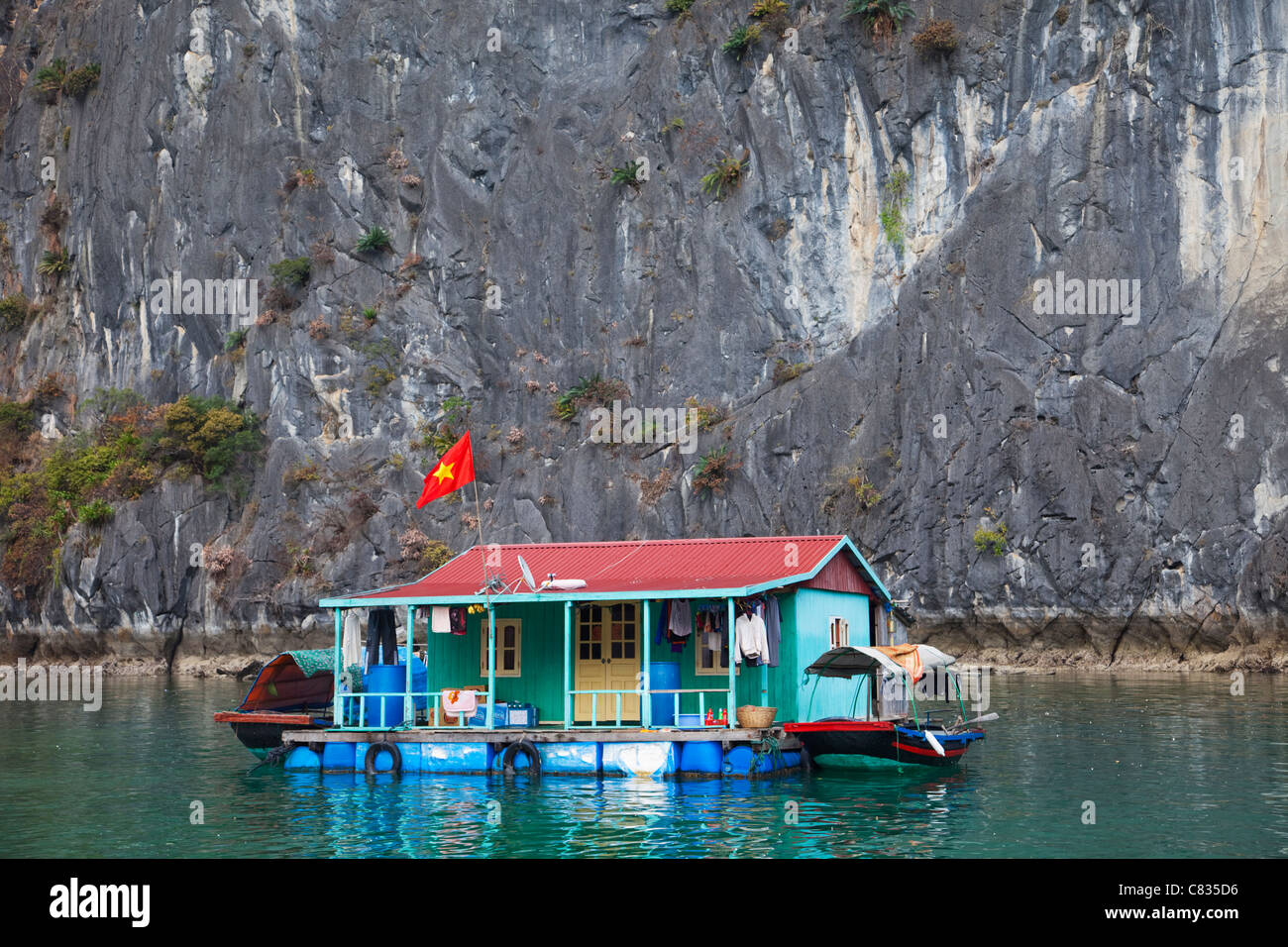 Vietnam, Halong Bay, Floating Village Stock Photo - Alamy