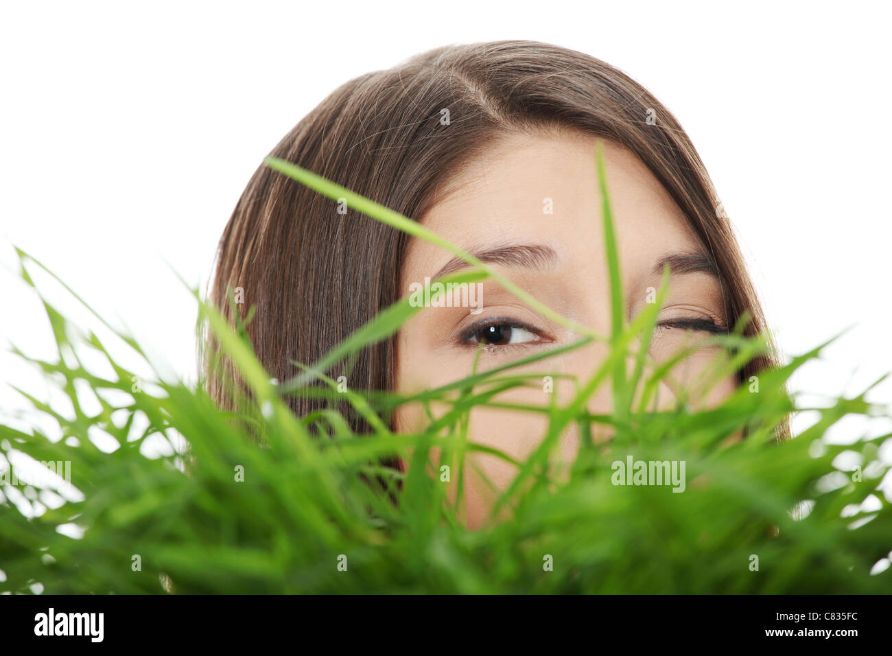 Beautiful young woman in the grass Stock Photo - Alamy