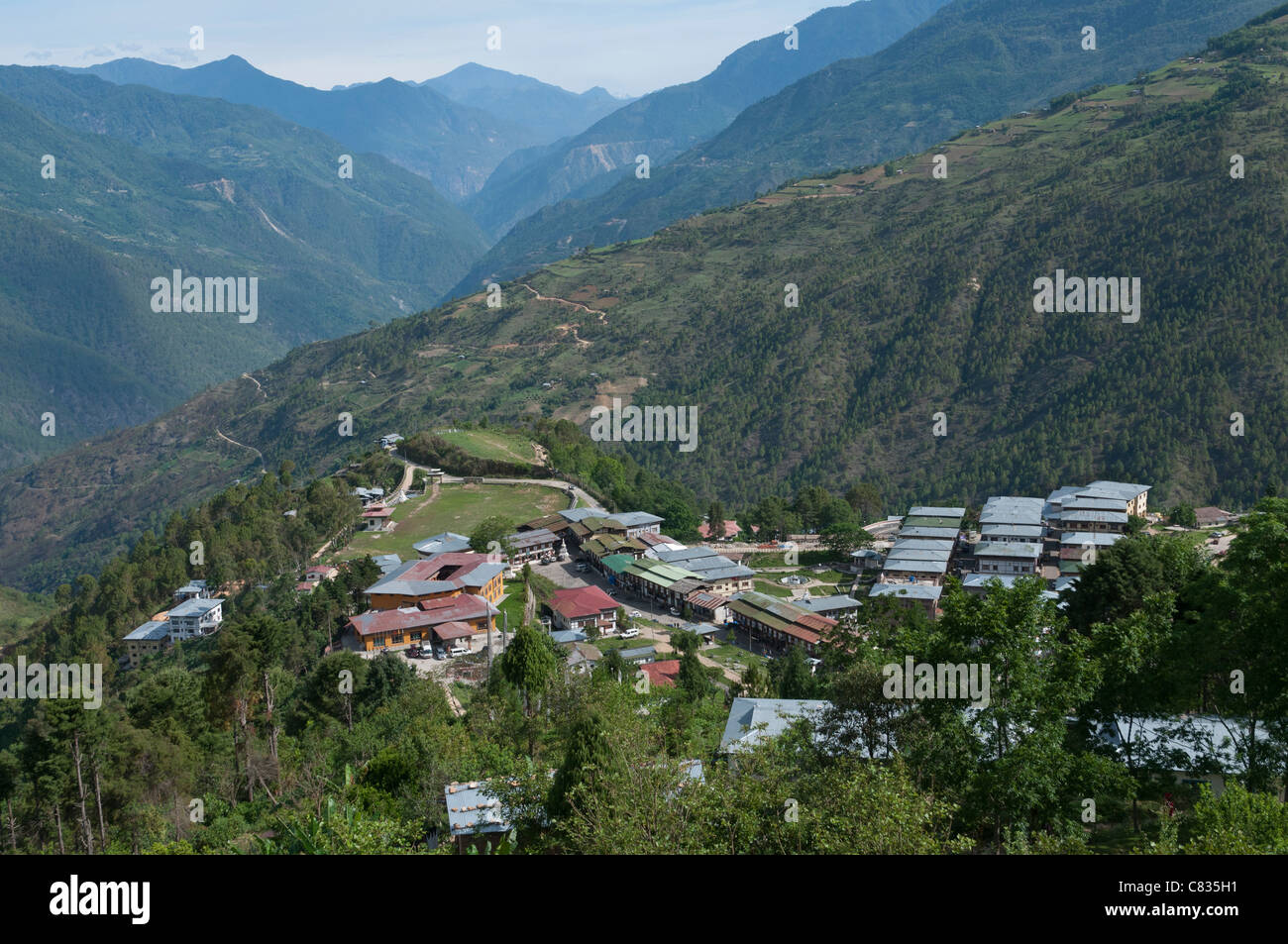 Panoramic view from above of Mongar city. Eastern Bhutan Stock Photo ...