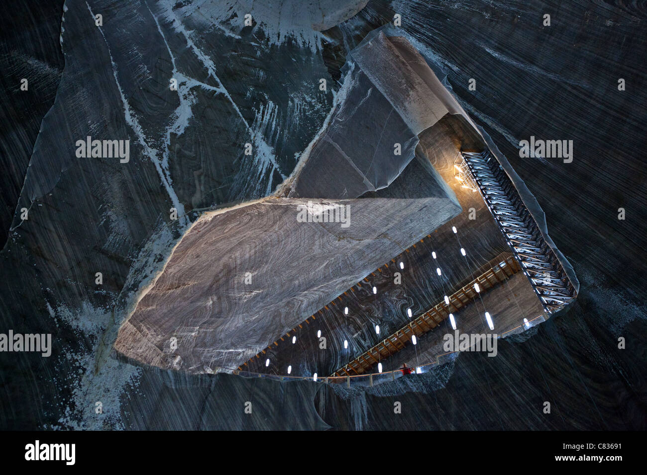 Ceiling in Turda salt mine, tourist attraction in Transylvania, Romania ...