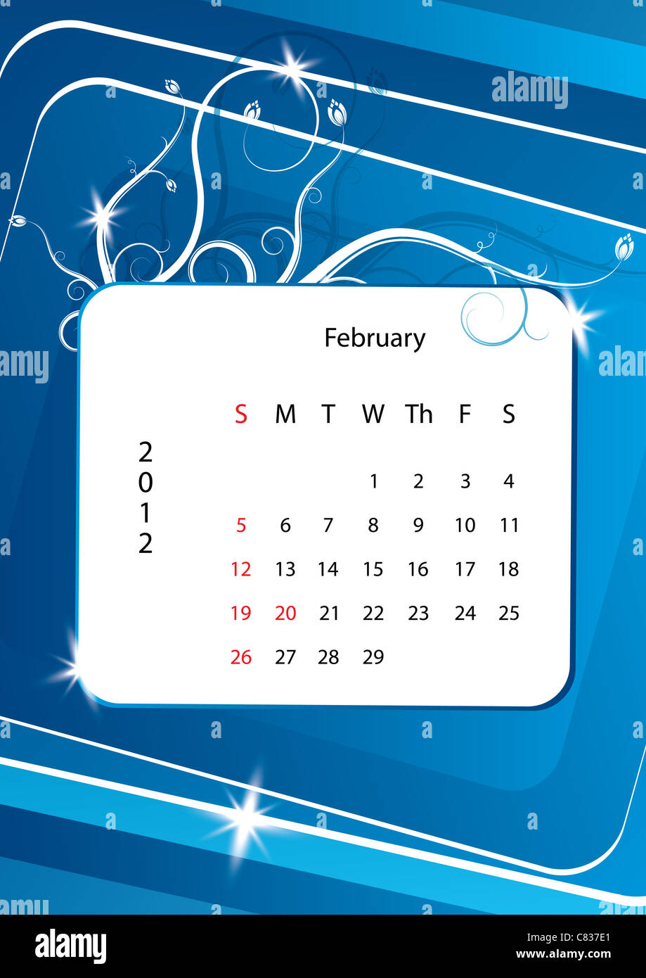 February calendar 2012, week starts with sunday Stock Photo - Alamy