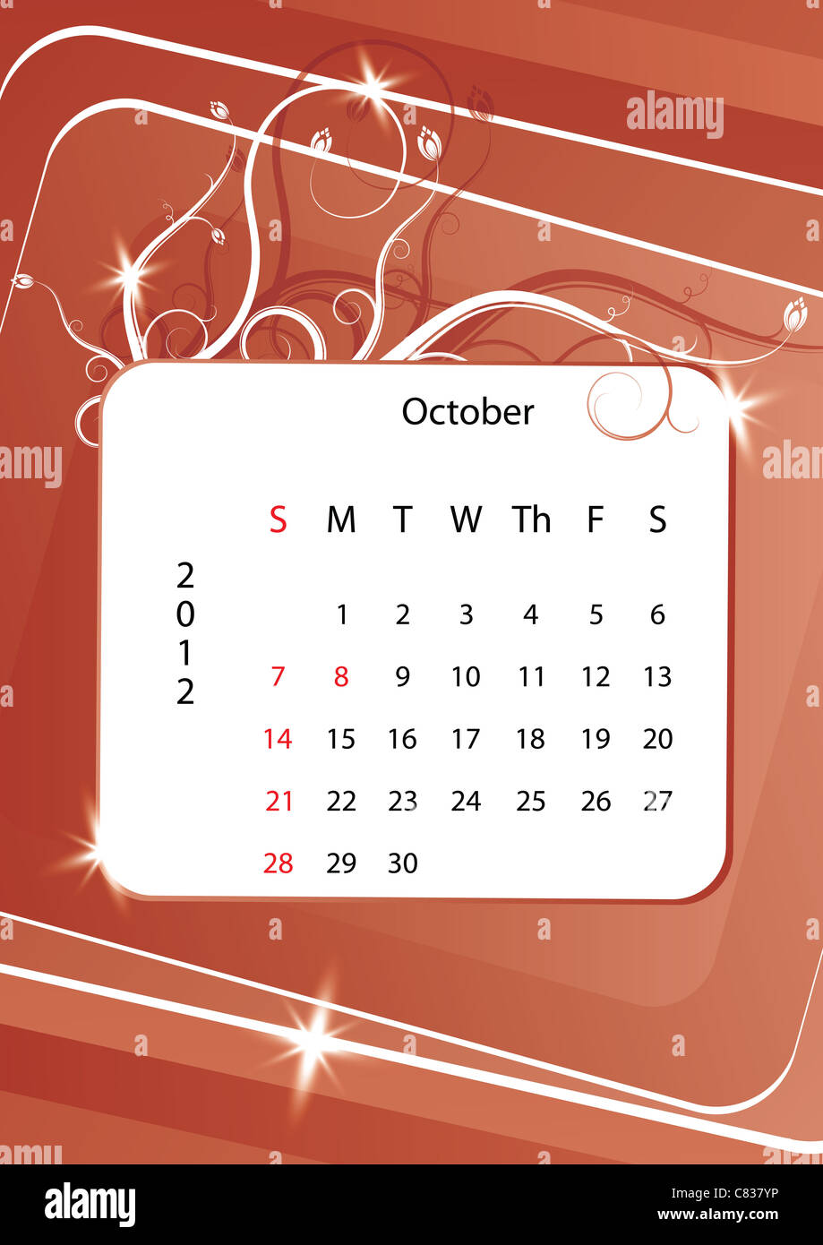 October calendar 2012, week starts with sunday Stock Photo - Alamy