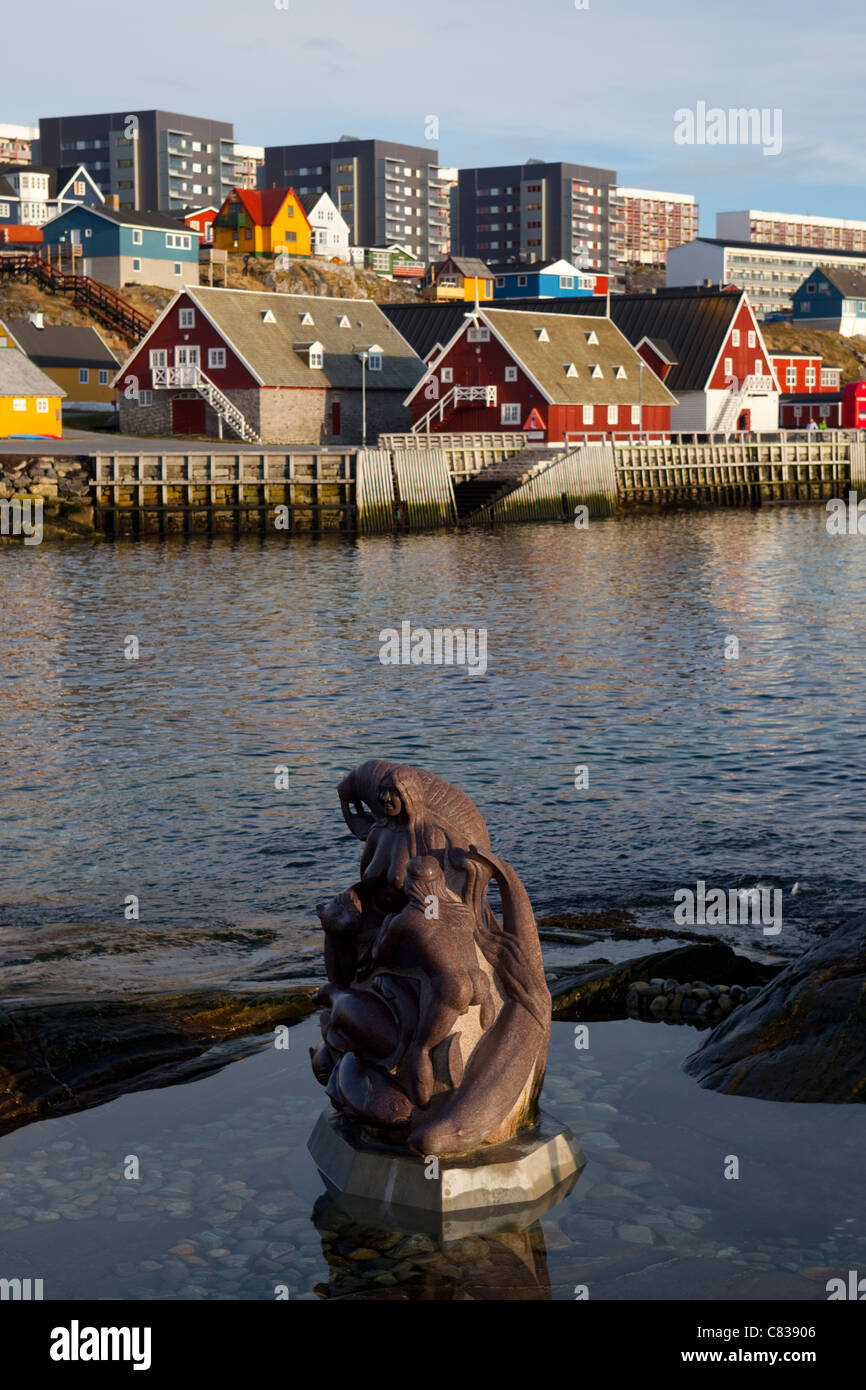 A statue at the old harbour in Nuuk, Greenland of Arnakuagsak , or ...
