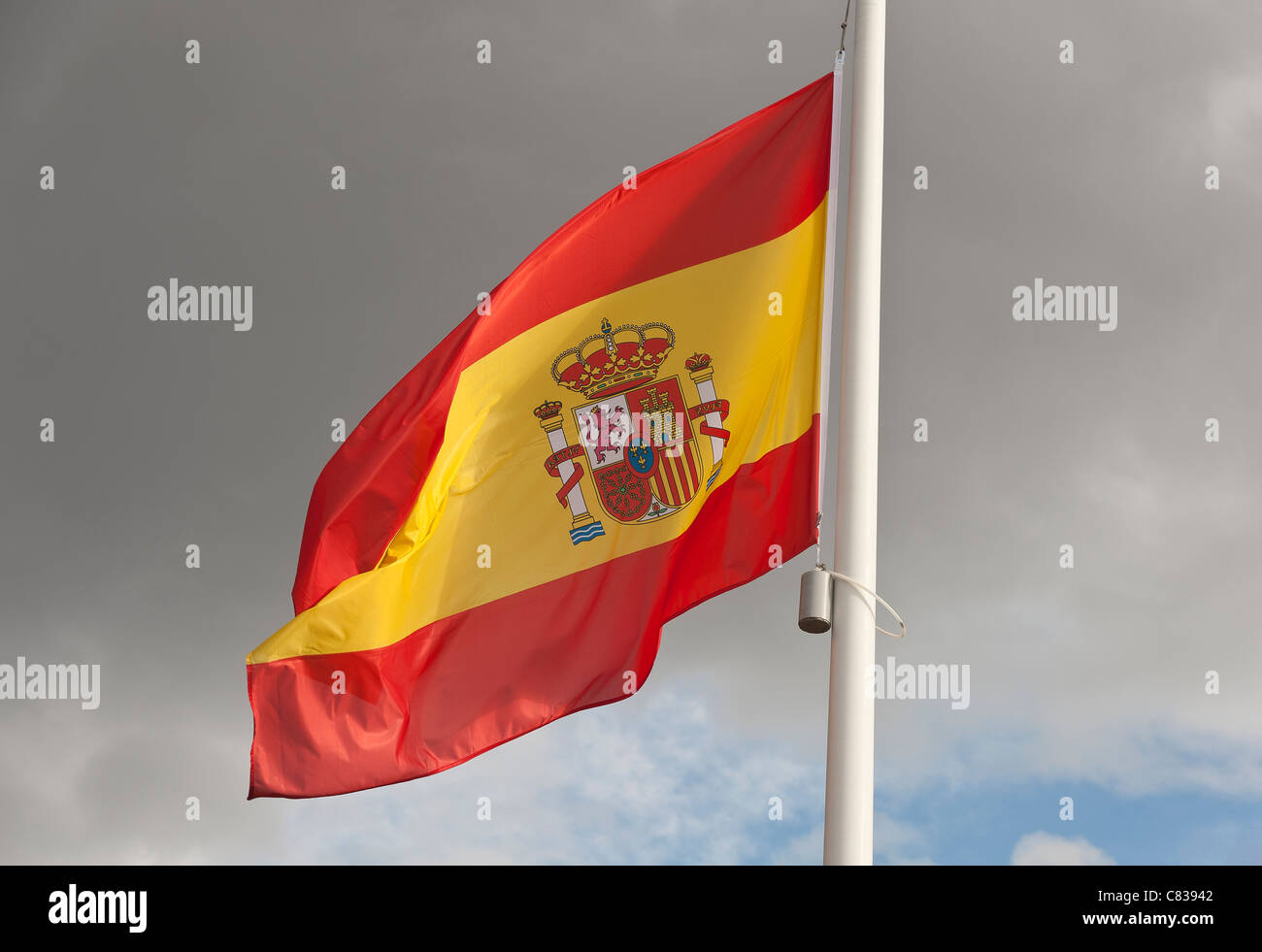 Spain flag flying in the wind Stock Photo - Alamy