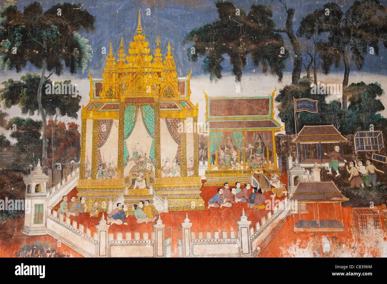 Cambodia, Phnom Penh, The Royal Palace, Ramayana Wall Frescoes in the ...