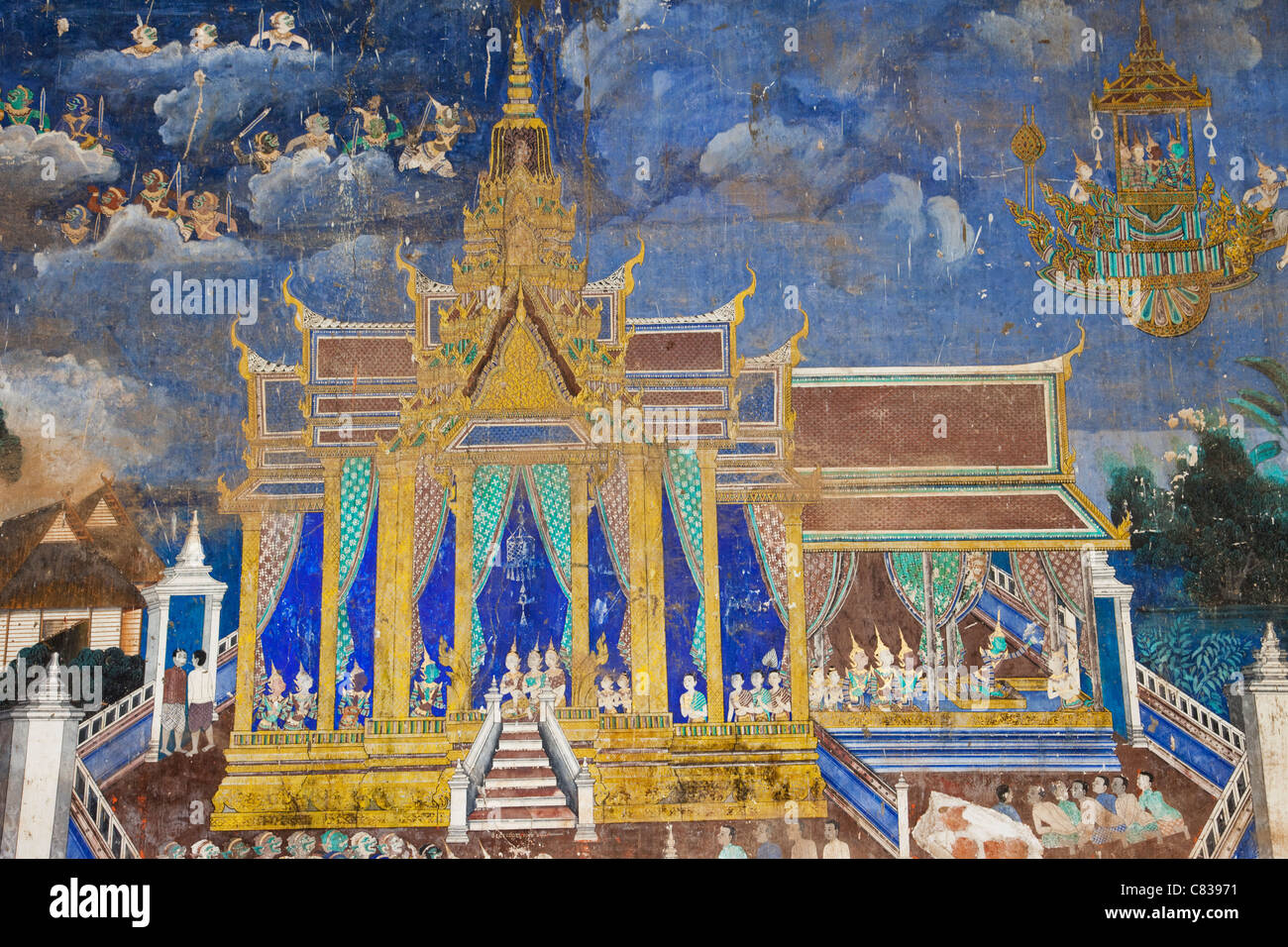 Cambodia, Phnom Penh, The Royal Palace, Ramayana Wall Frescoes in the ...