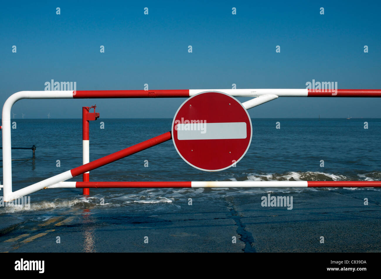 no-entry sign at sea-side at Hoylake Stock Photo - Alamy