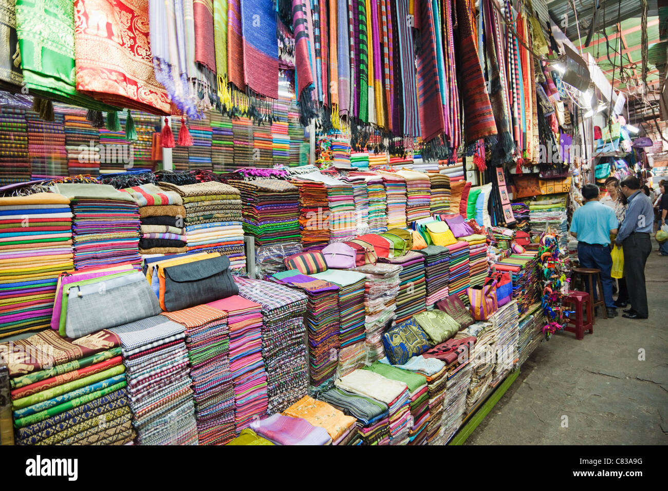 Cambodia, Phnom Penh, Russian Market, Material and Silk Shop Stock ...