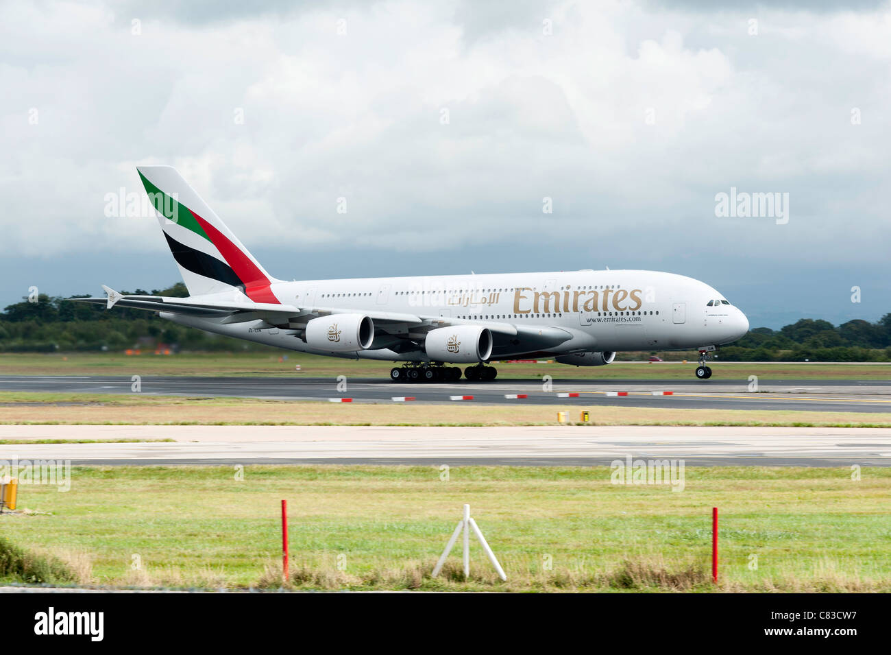 Emirates Airline Airbus A380-861 Airliner Taking Off at Manchester ...