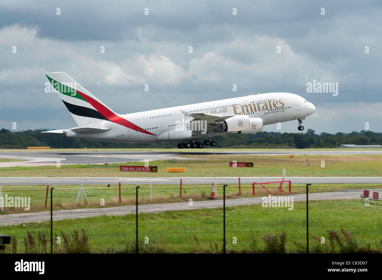 Emirates Airline Airbus A380-861 Airliner Taking Off at Manchester ...