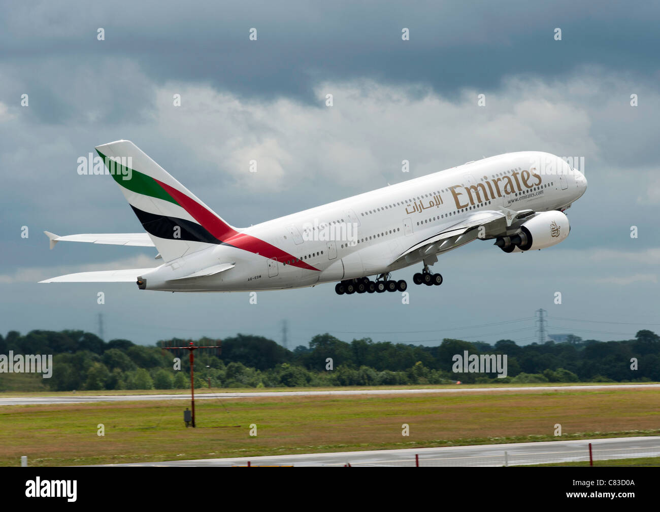 Emirates Airline Airbus A380-861 Airliner Taking Off at Manchester ...