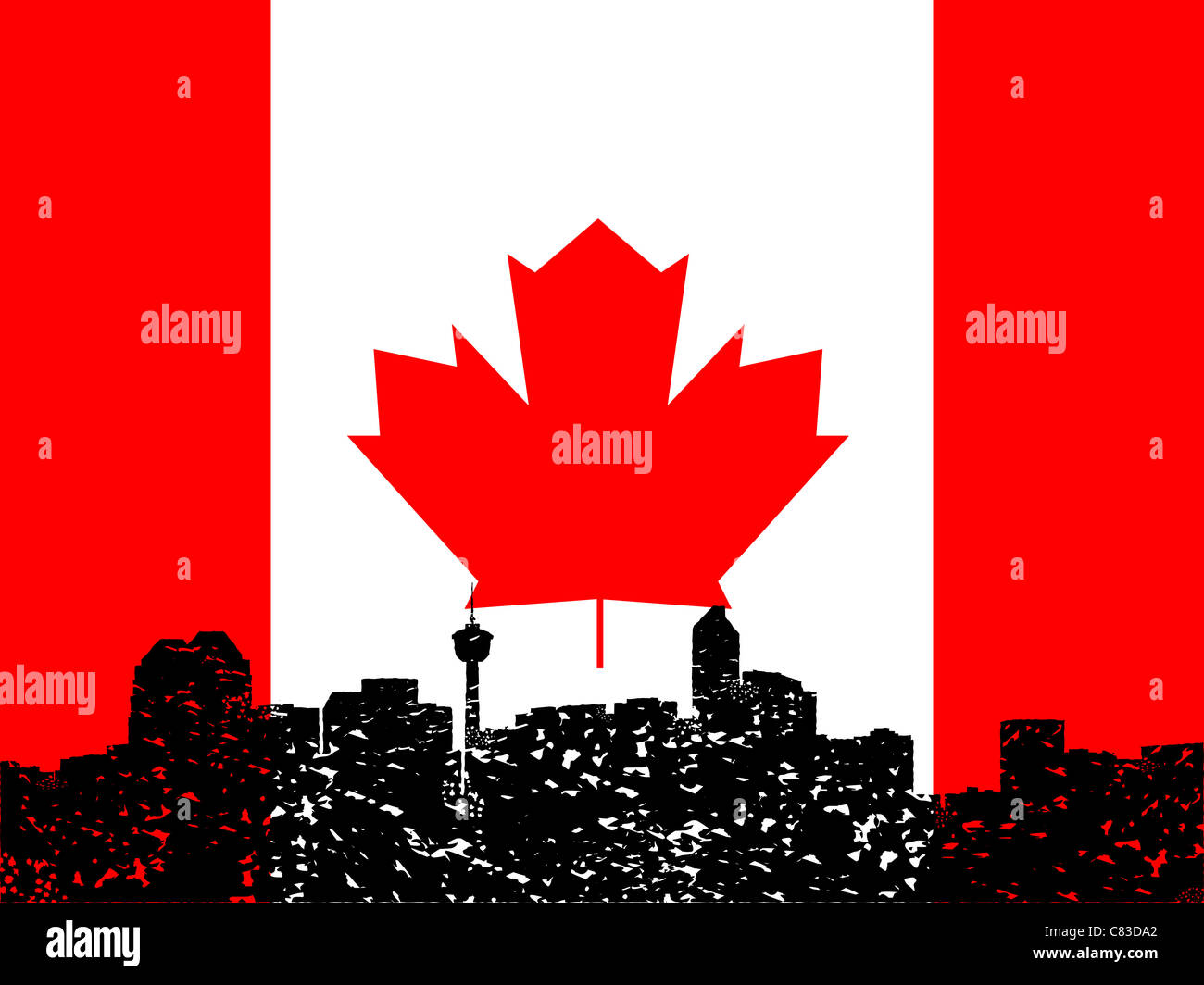 Grunge Calgary skyline with Canadian flag illustration Stock Photo - Alamy