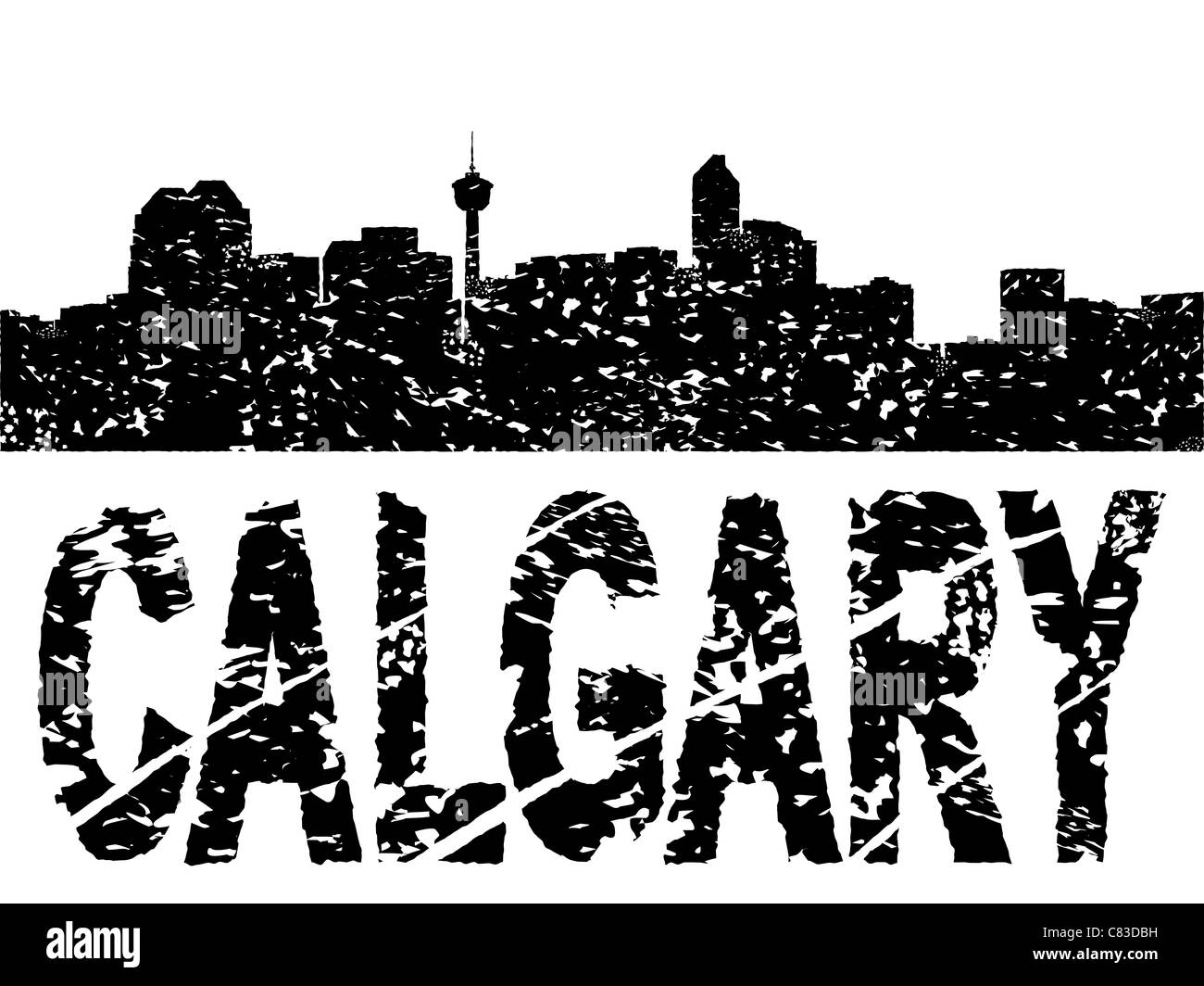 Grunge Calgary skyline with text illustration Stock Photo - Alamy