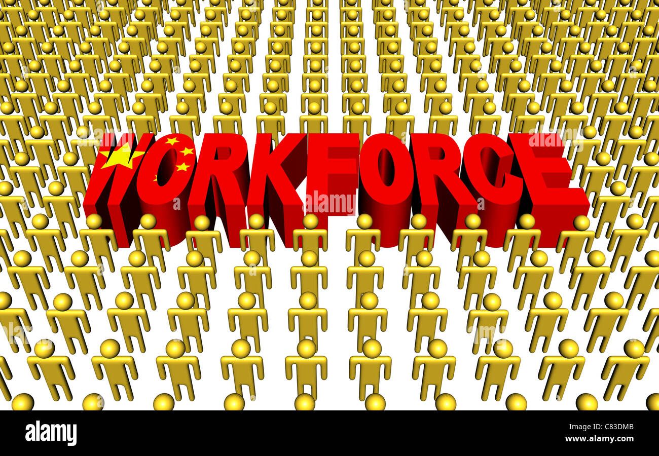 Chinese workforce with flag text illustration Stock Photo - Alamy