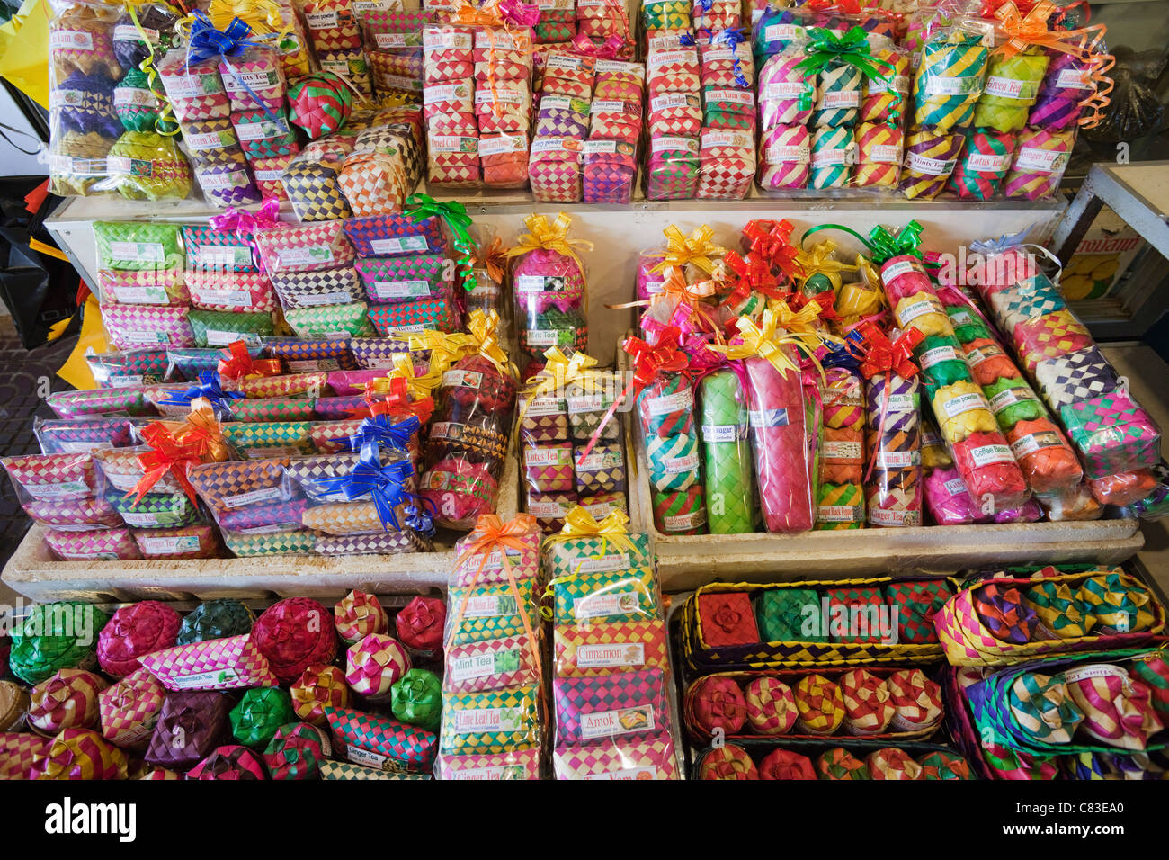 Cambodia, Siem Reap, The Old Market, Tea and Spices Gift Packs Stock ...