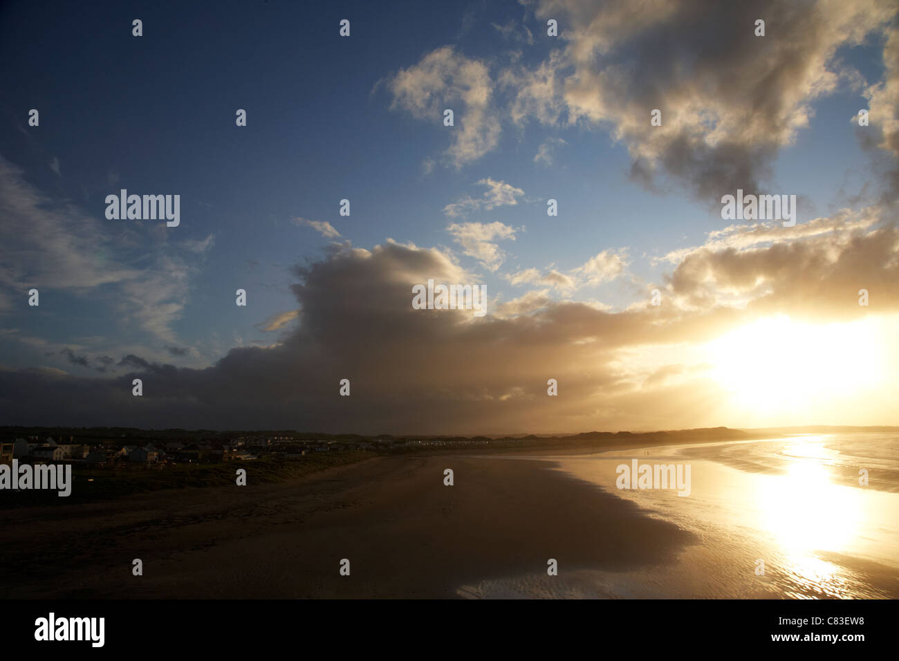 sunset over Enniscrone beach and killala bay county sligo republic of ...