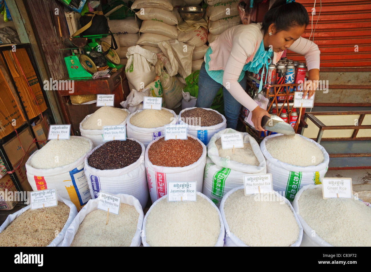 Cambodia, Siem Reap, Rice Shop in The Old Market Stock Photo - Alamy