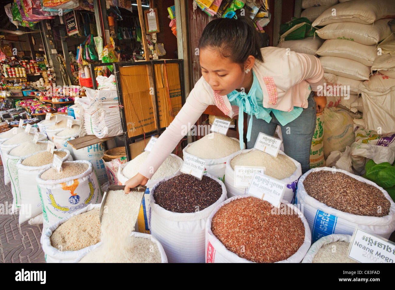 Cambodia, Siem Reap, Rice Shop in The Old Market Stock Photo - Alamy