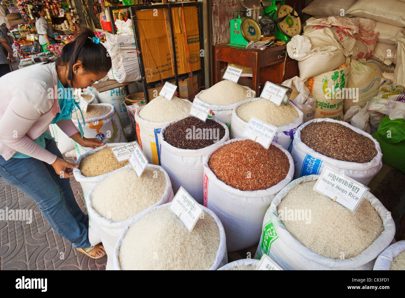 Cambodia, Siem Reap, Rice Shop in The Old Market Stock Photo - Alamy