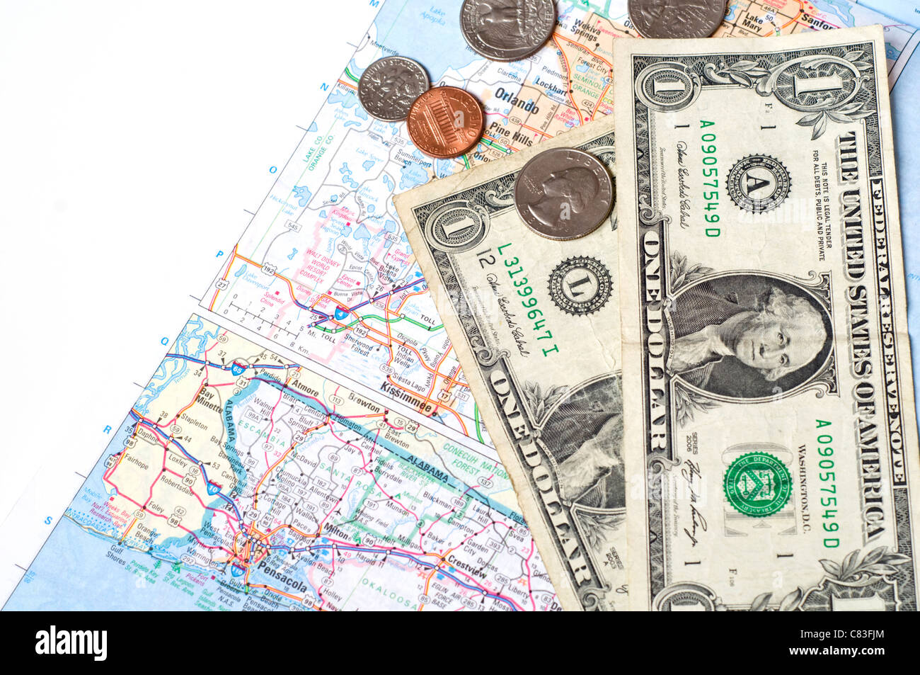 US money on a map of Florida Stock Photo - Alamy