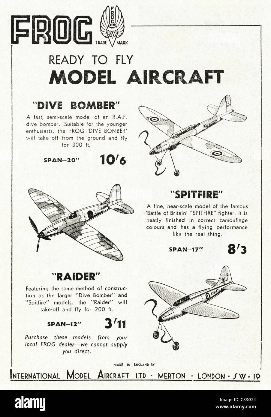 Hobby magazine advertisement circa 1948 advertising FROG ready to fly ...