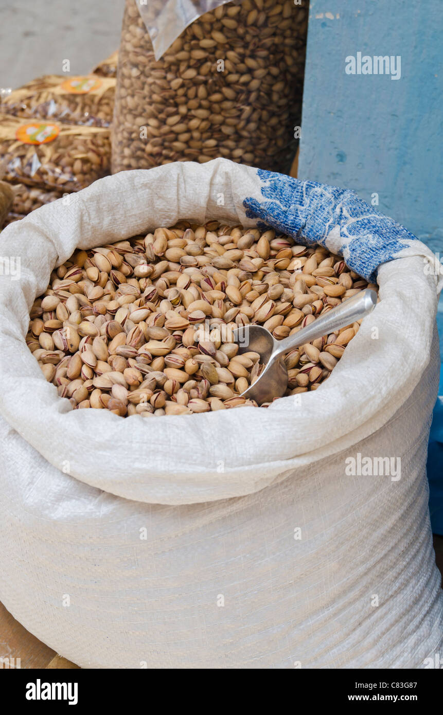 Sack of pistachio nuts in their shell, Aegina Island, Greece Stock ...