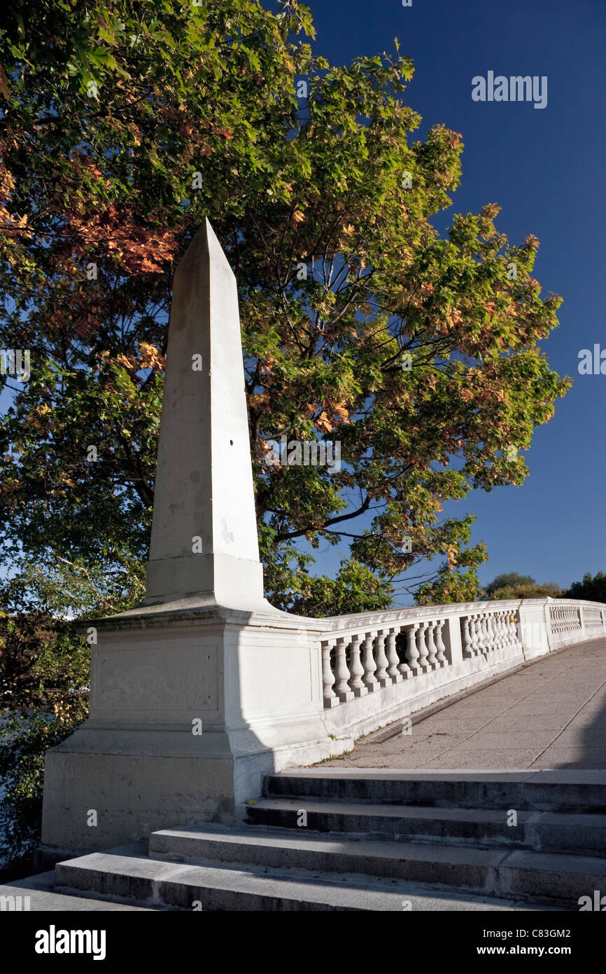 John W. Weeks Pedestrian Bridge across Charles River with decorated ...