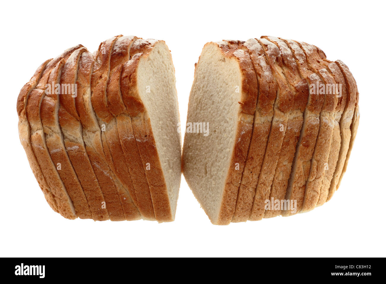 Sliced white crusty bread on a white background Stock Photo - Alamy