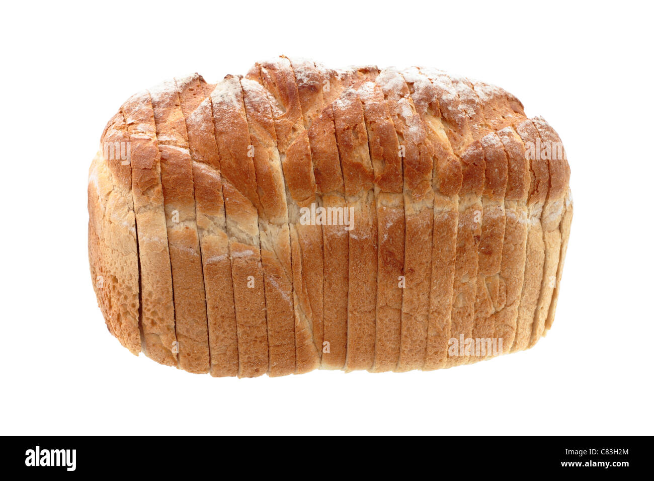 Sliced white crusty bread on a white background Stock Photo - Alamy