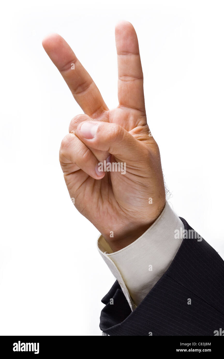 businessman hand showing a sign. Isolated on a white background Stock ...