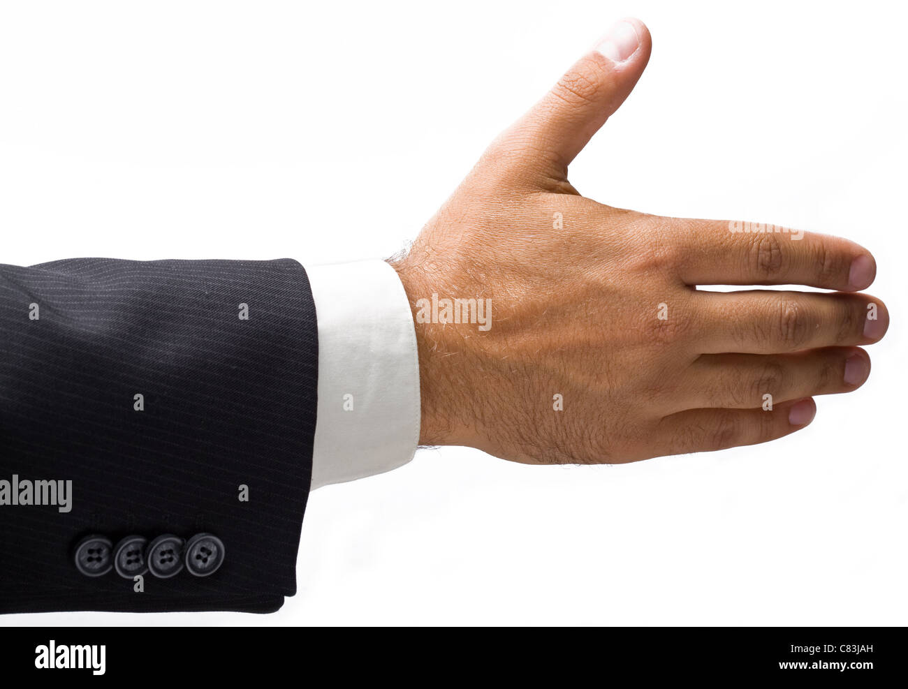 Extended businessman's hand for a handshake. Isolated on a white ...