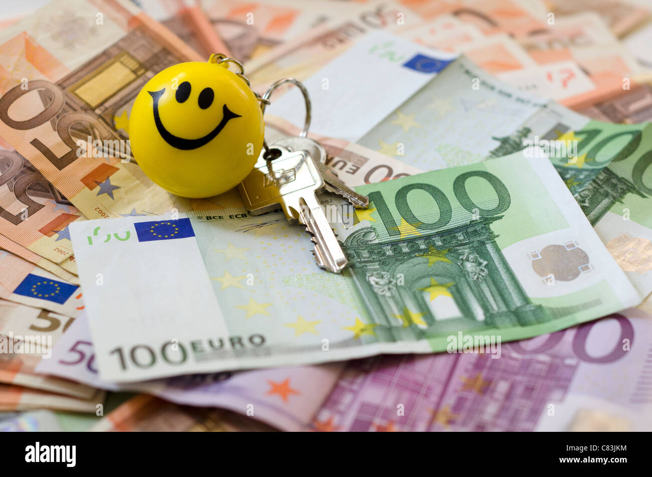 house keys on European banknotes, symbol, investment Stock Photo - Alamy