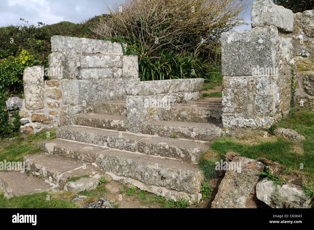 Ancient Stone steps St Levans Church Cornwall England UK GB Stock Photo ...