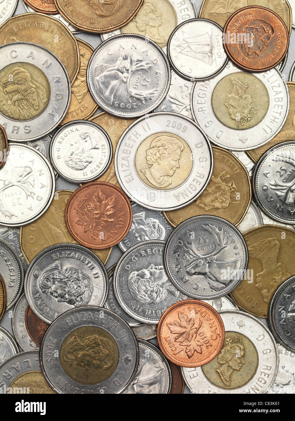 Canadian coins. Money texture background Stock Photo - Alamy