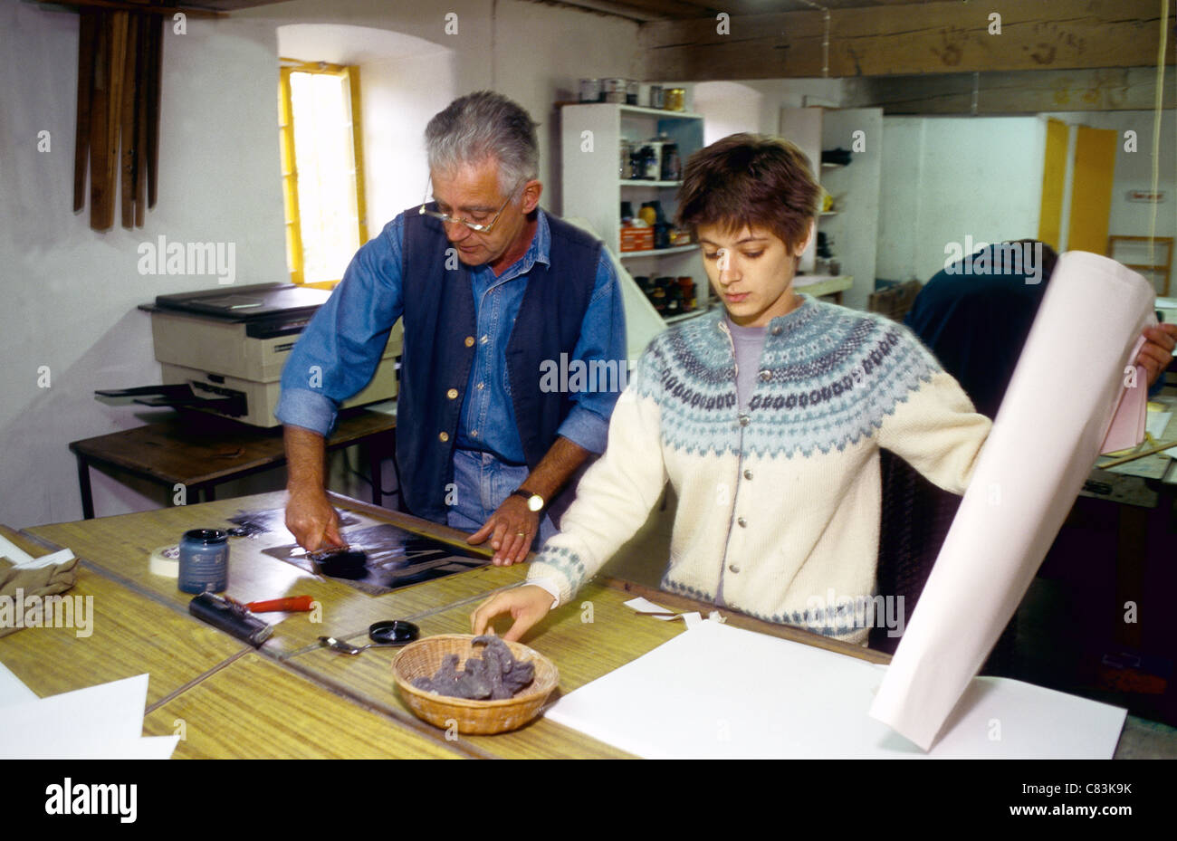 A teacher (Mr Vaughan) instructs a pupil at The Grennan Mill Craft ...