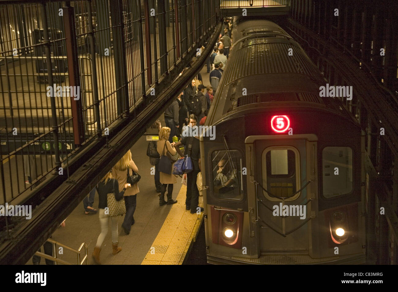 No. 5 subway train pulling into the Union Square Station on the ...