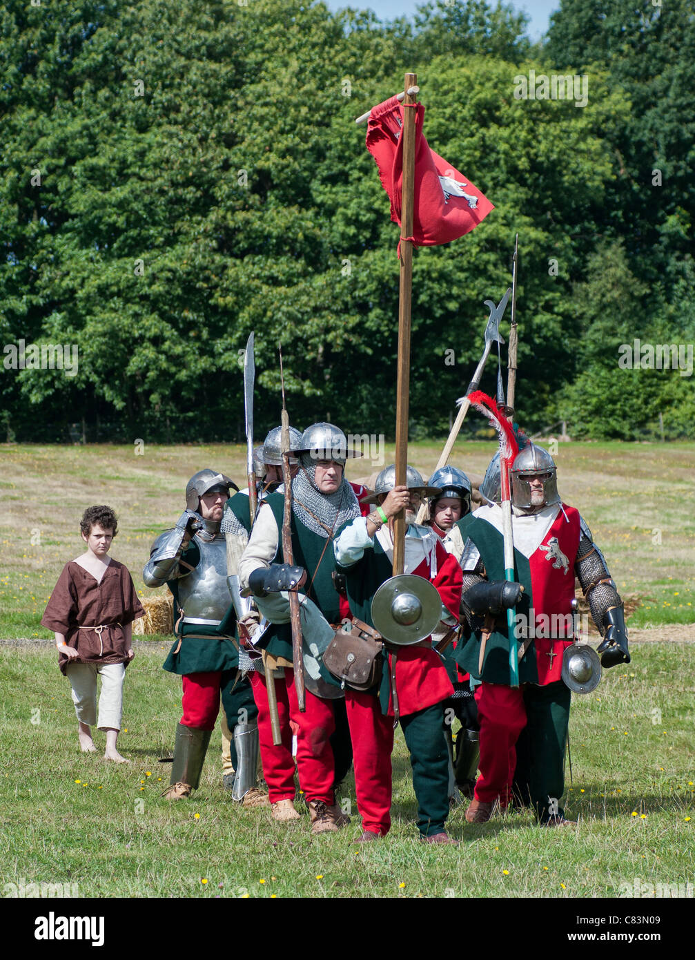 Medieval troops on the march for a re-enactment of one of the many ...
