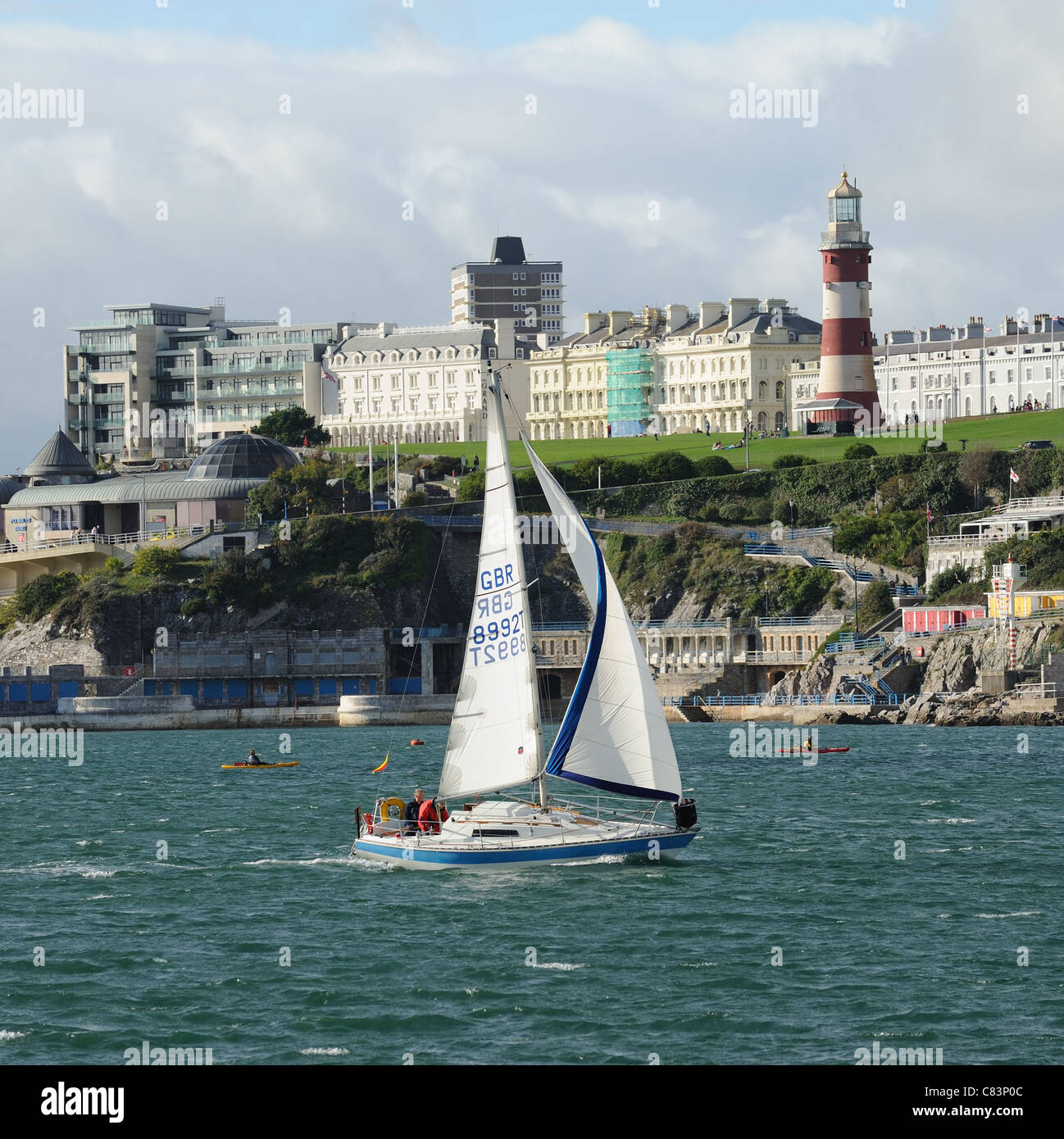 Sailing boat off the Devonshire coast at Plymouth England UK With a ...