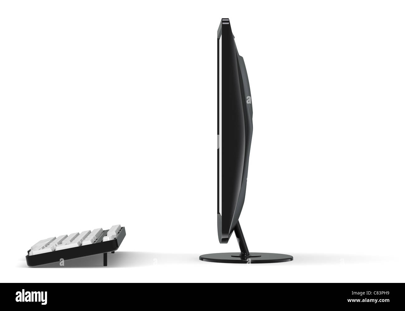 Workstation. Computer Screen and keyboard. Side view Stock Photo - Alamy