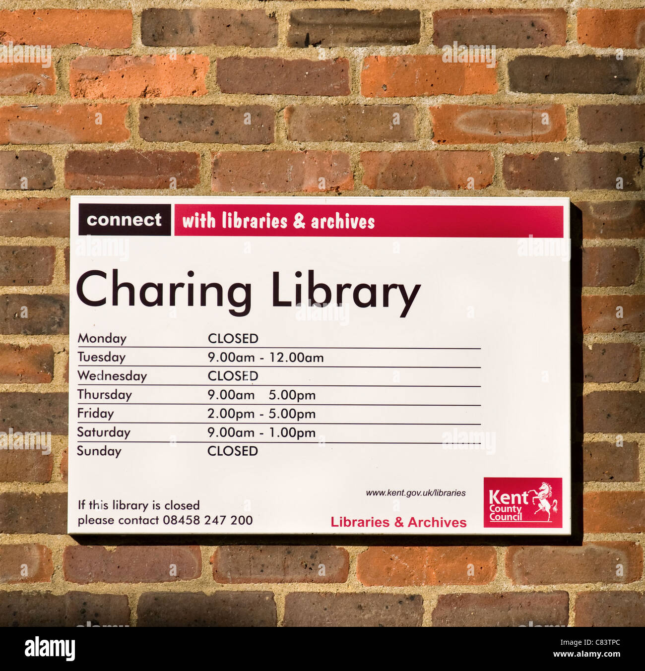 Charing Library sign, Charing, Ashford, Kent England, UK Stock Photo ...