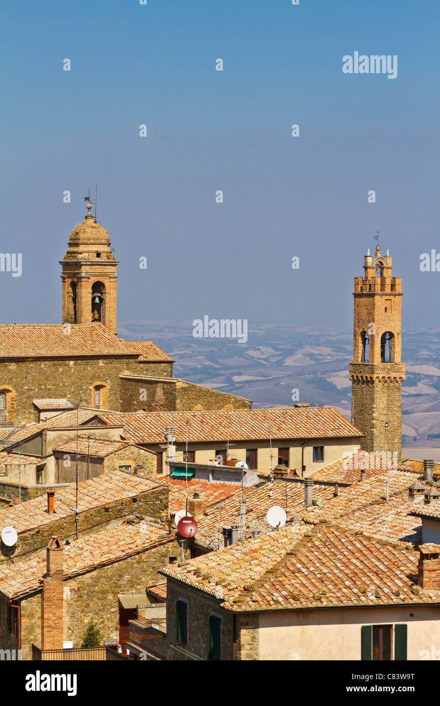 Church towers and rooftops of Montalcino, Tuscany, Italy Stock Photo ...