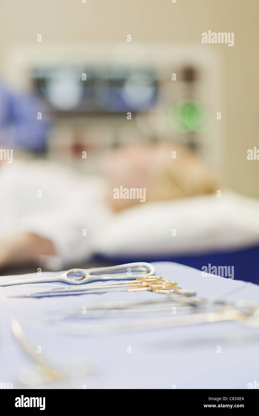 Close up of surgical tools on mat Stock Photo - Alamy