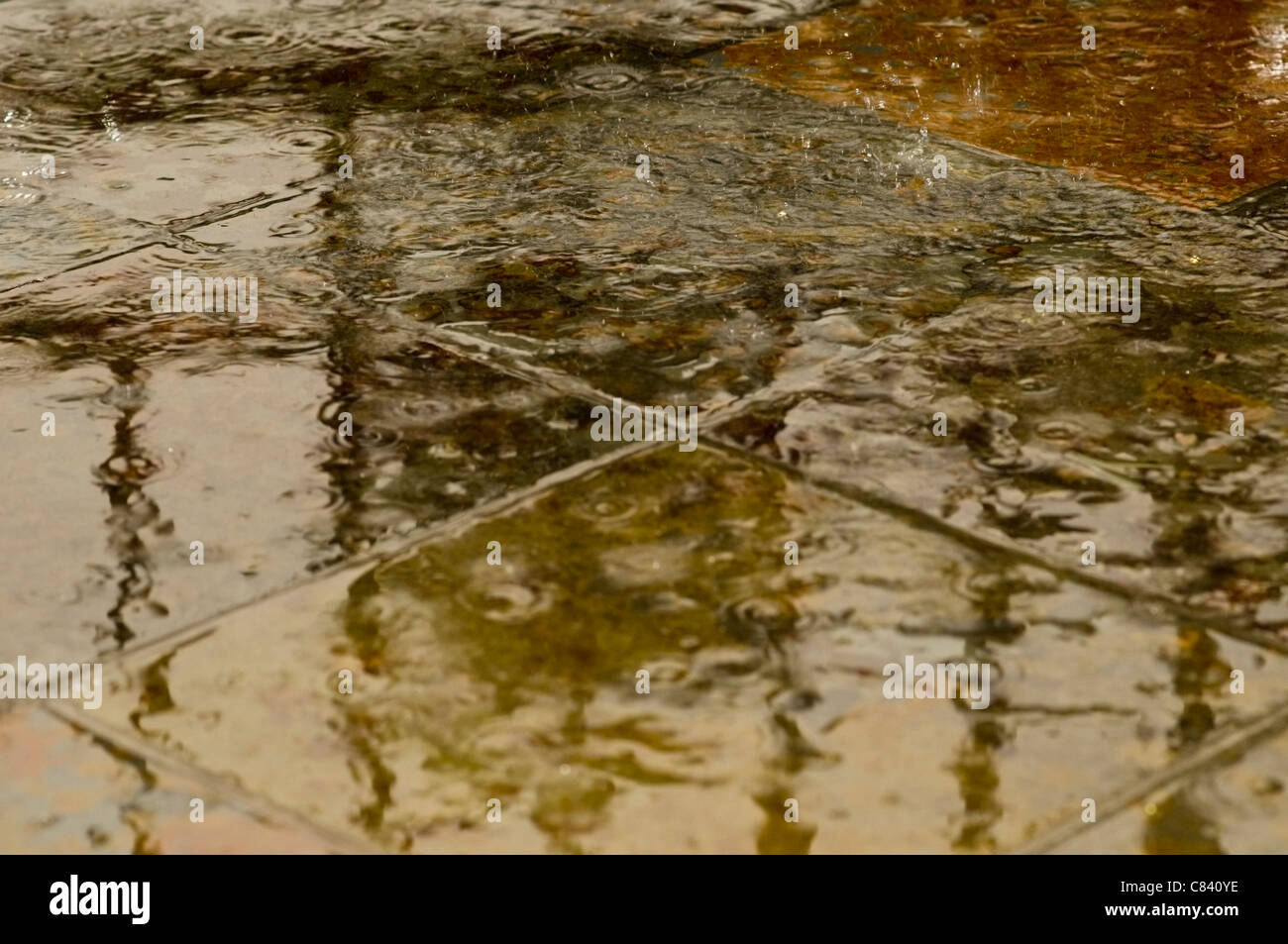 Rain Falling on Slate Tile Walkway. Shallow DOF Stock Photo - Alamy