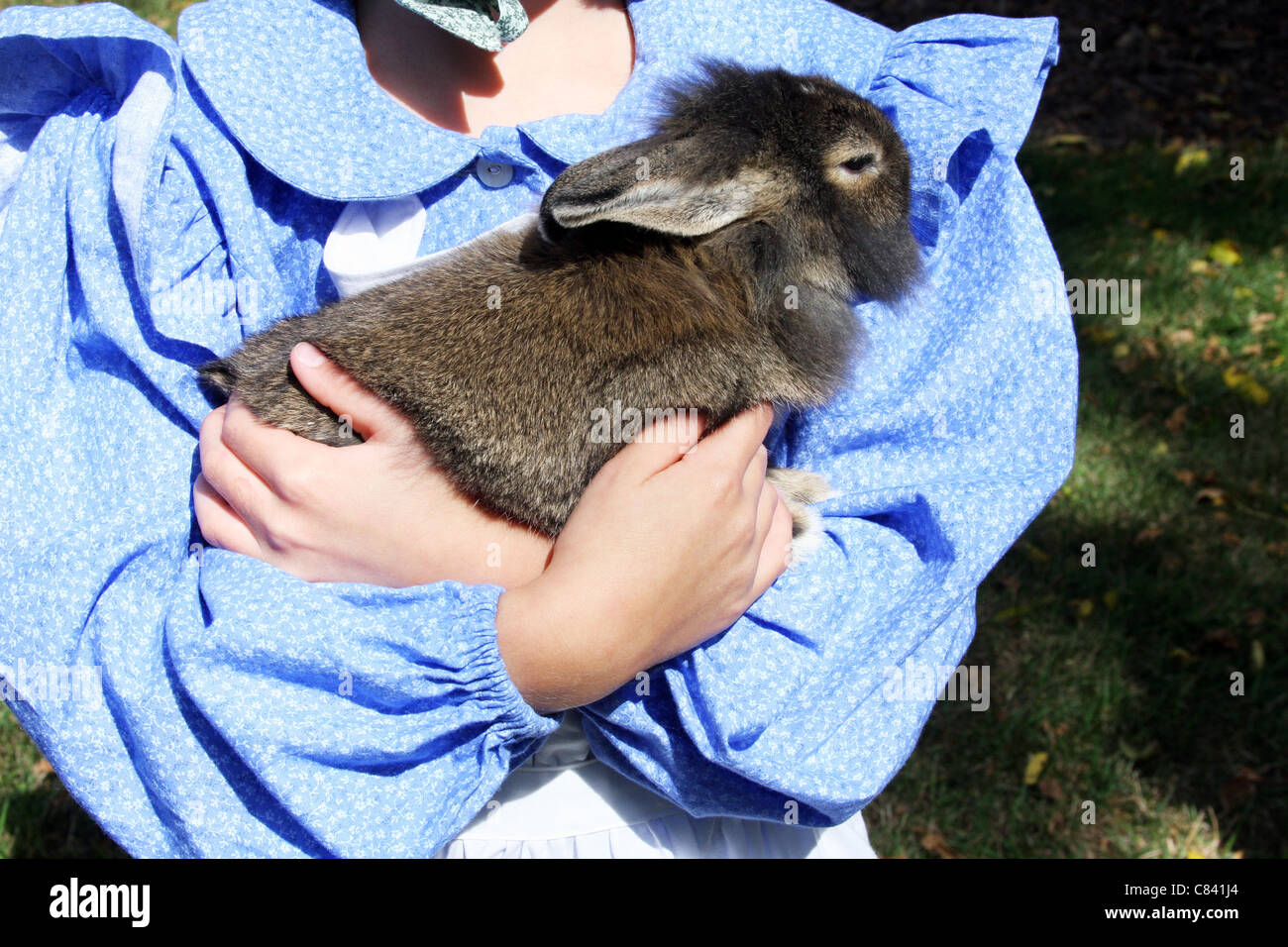 A young child holding a bunny Stock Photo - Alamy