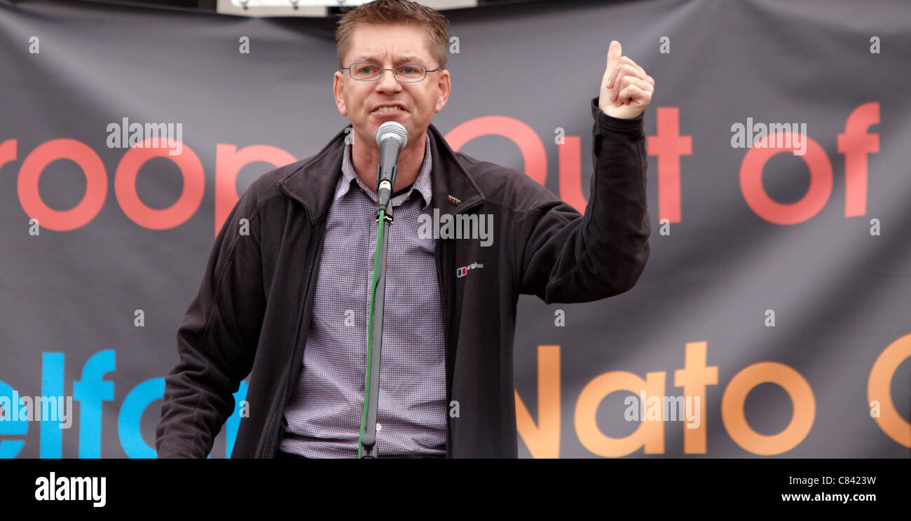 A speaker addresses the Anti War Mass Assembly on the 10th anniversary ...