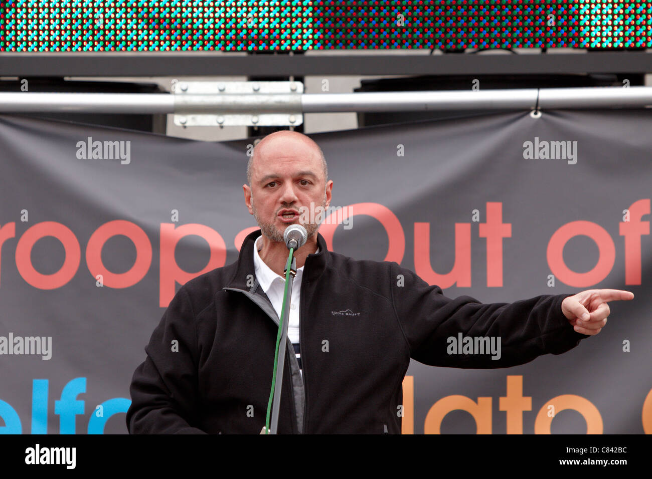 A speaker addresses the Anti War Mass Assembly on the 10th anniversary ...