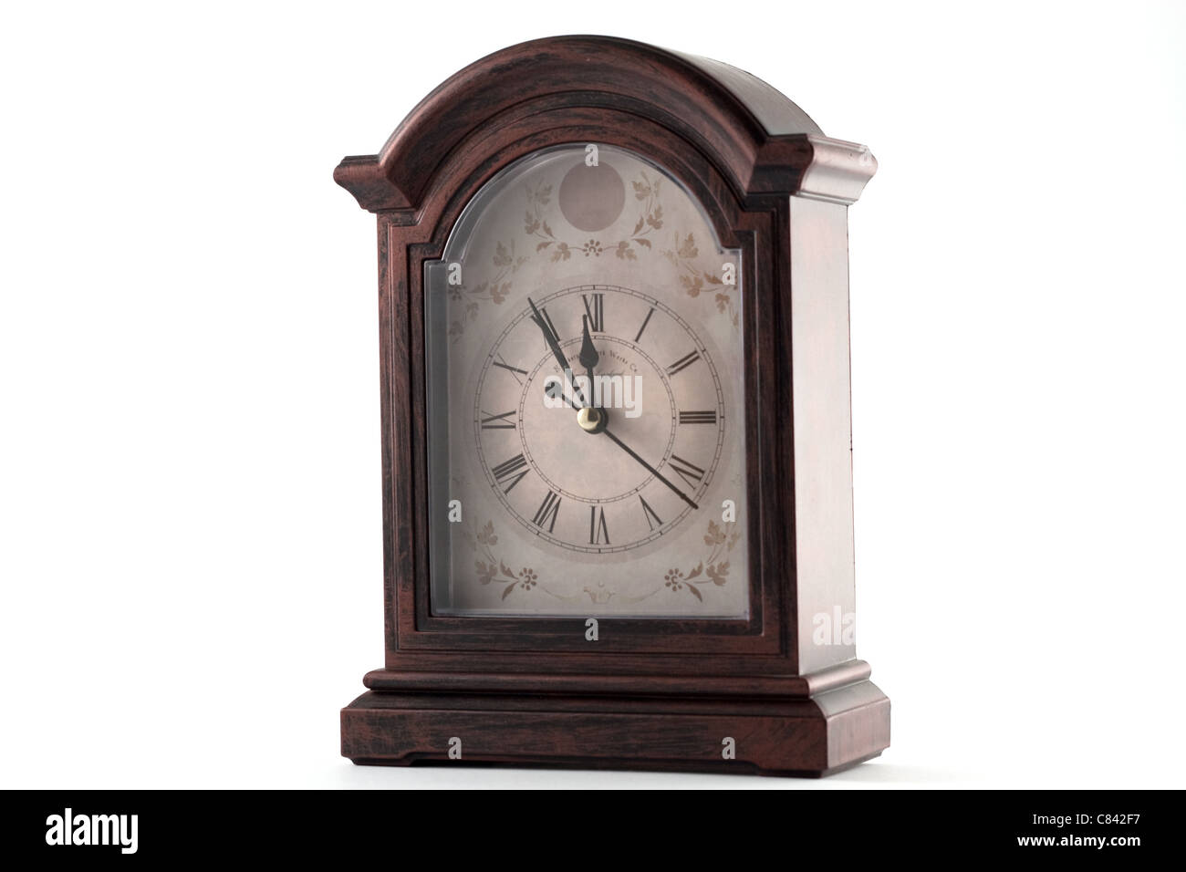 Old wooden retro clock isolated on white background Stock Photo - Alamy