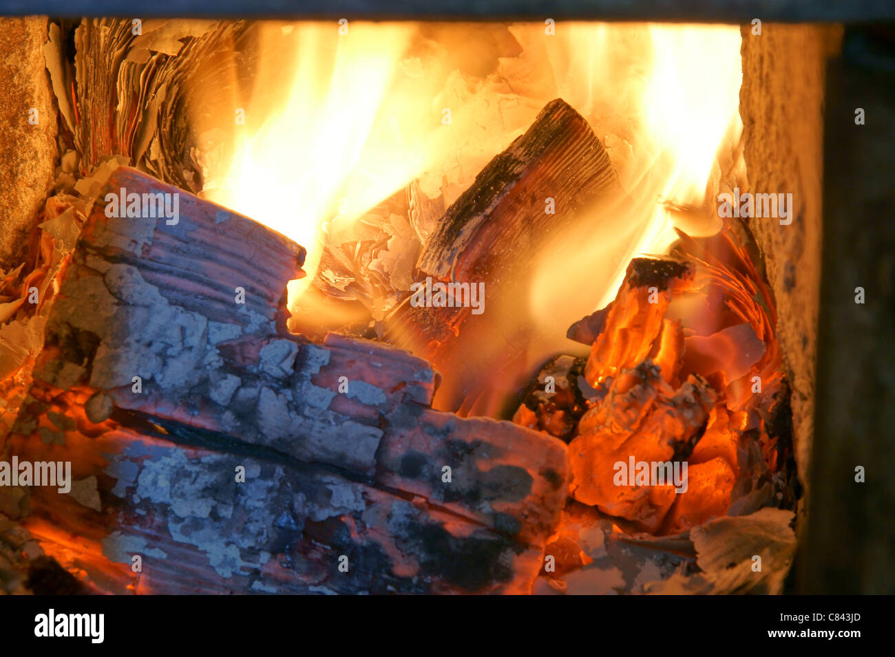 Old fireplace, stove, fire Stock Photo - Alamy