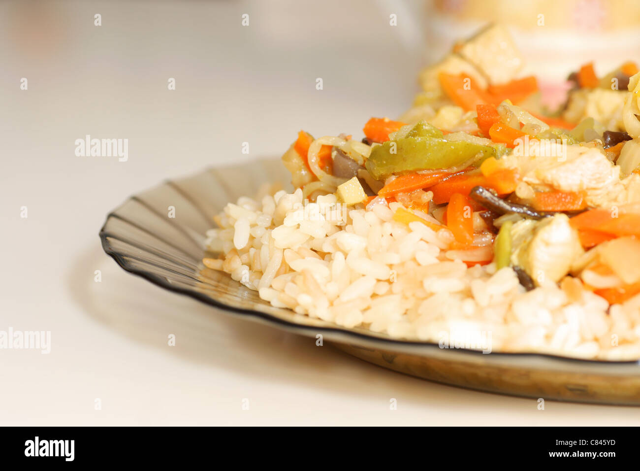 rice on plate, Chinese food, Vegetables, table Stock Photo - Alamy